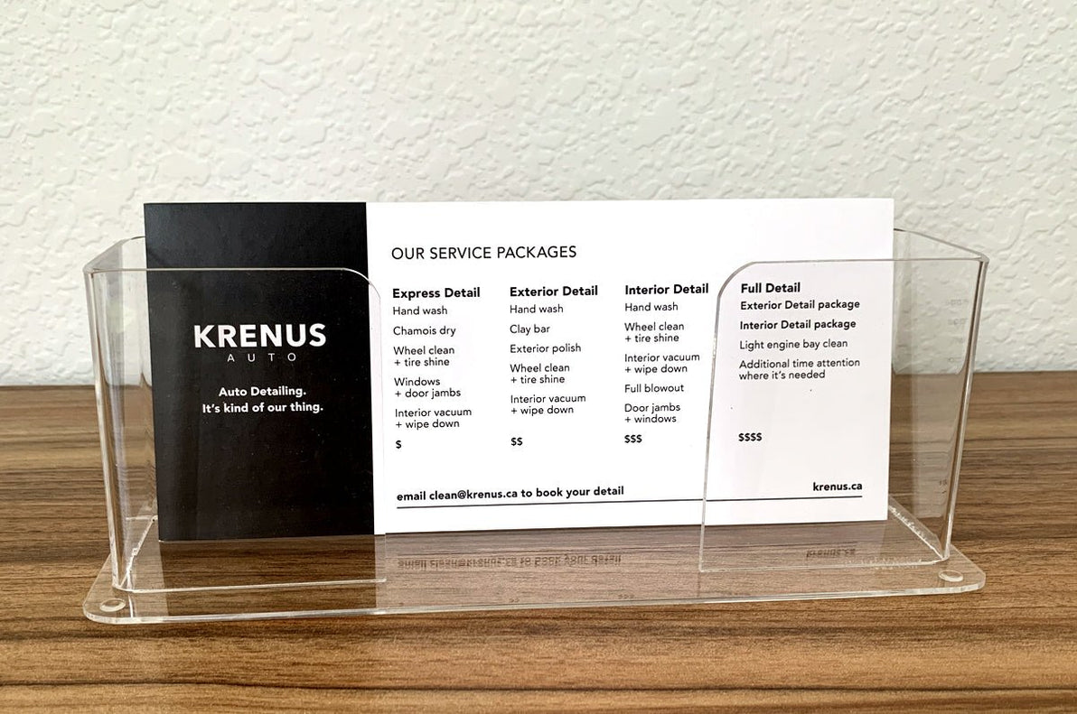 Clear Acrylic 4x9 Rack Card Stand | Clubcard Printing — Clubcard ...
