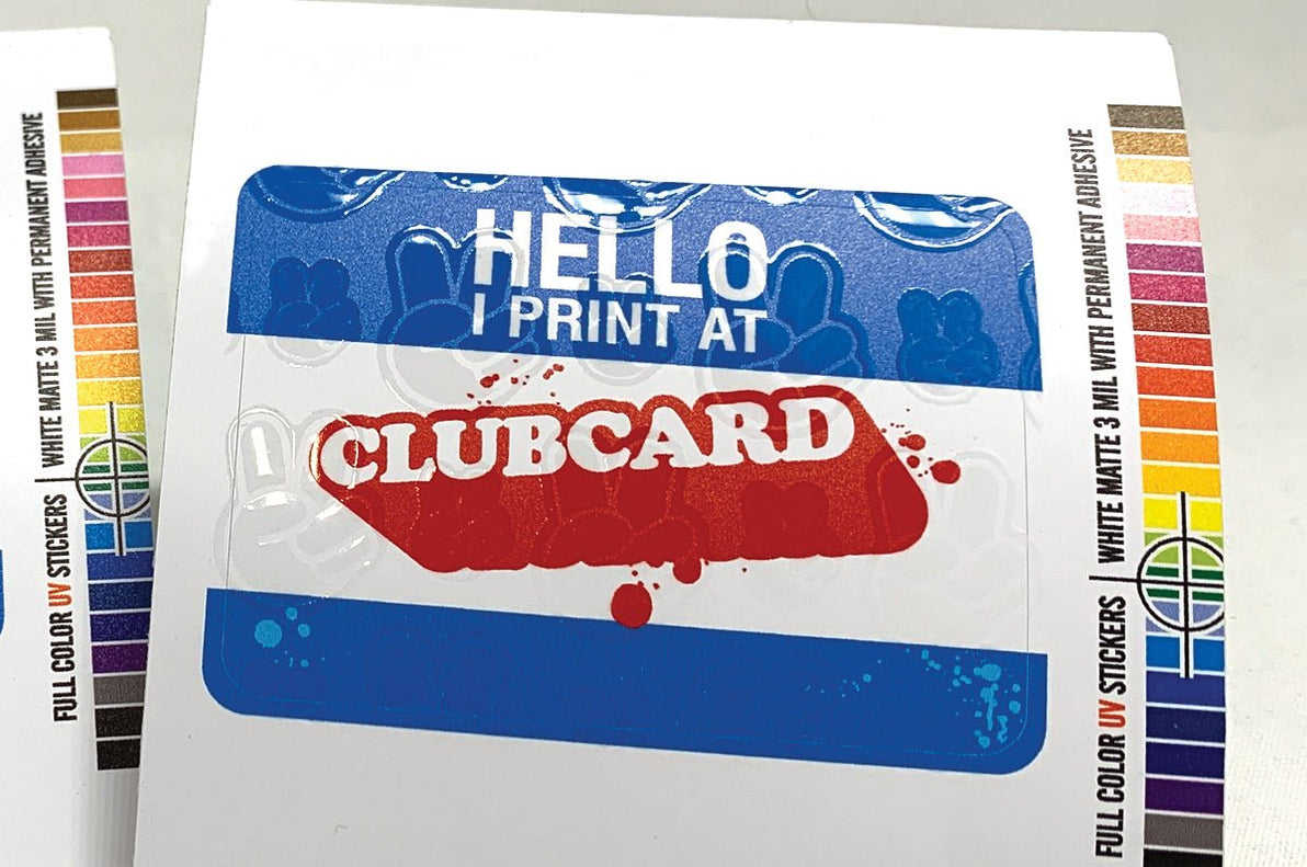 UV Spot Gloss Sticker Printing On Matte And Clear Vinyl | Clubcard USA ...